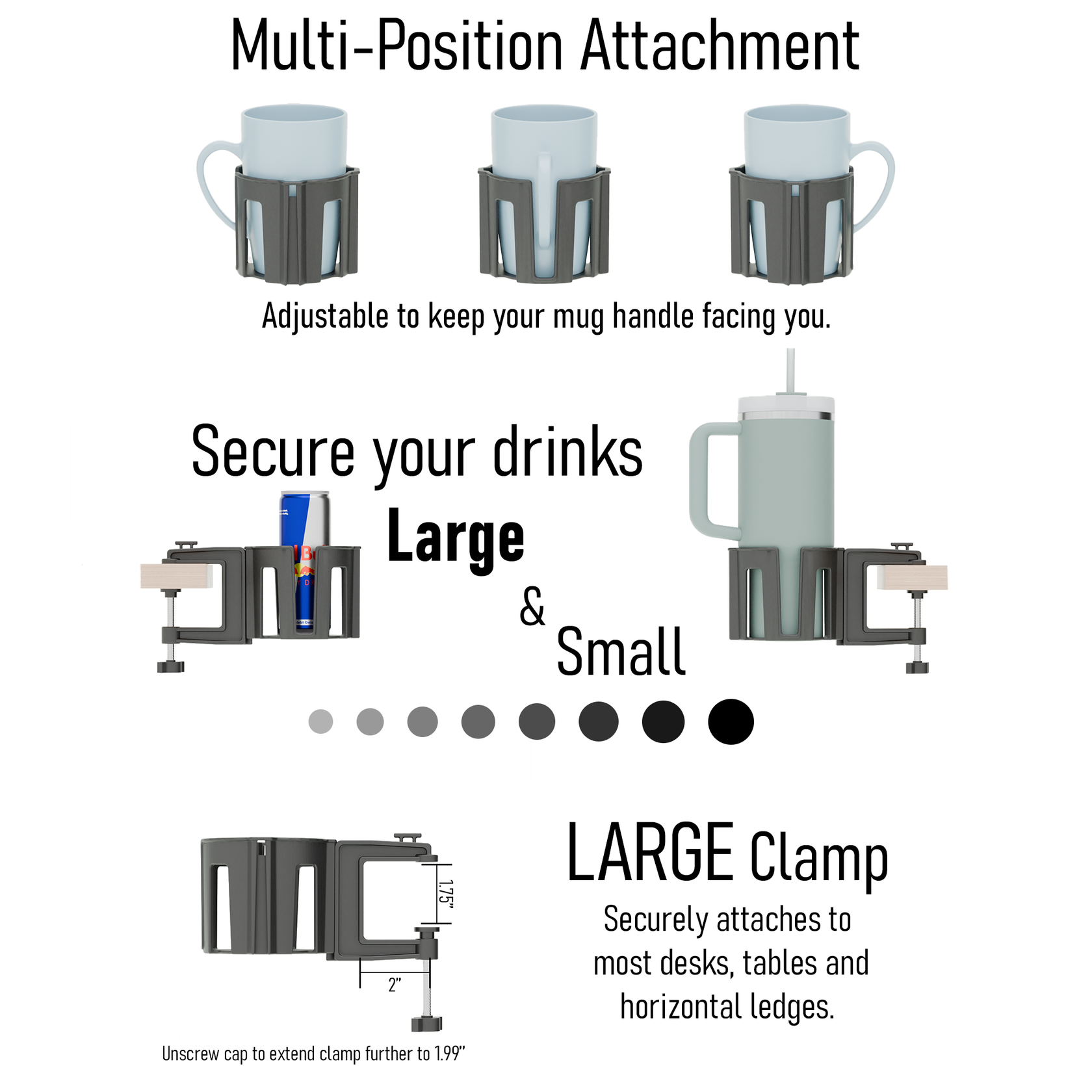 Cup-Holster | Desk Mounting Cup Holder for Cups, Mugs and Headphones