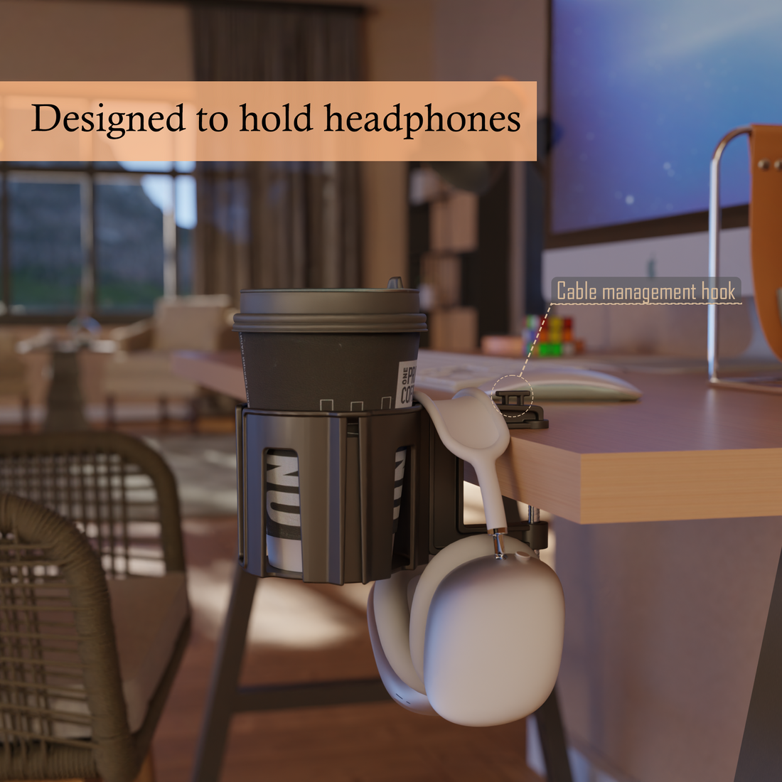 Cup-Holster | Desk Mounting Cup Holder for Cups, Mugs and Headphones